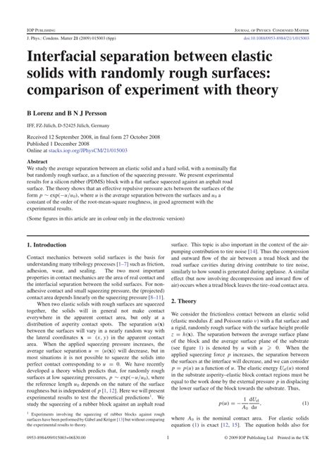 Pdf Interfacial Separation Between Elastic Solids With Randomly Rough
