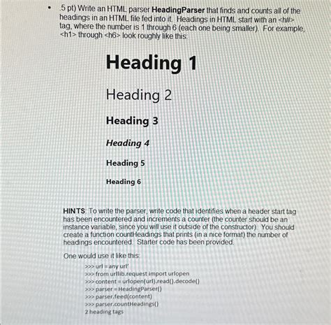 Solved 5pt ﻿write An Html Parser Headingparser That Finds