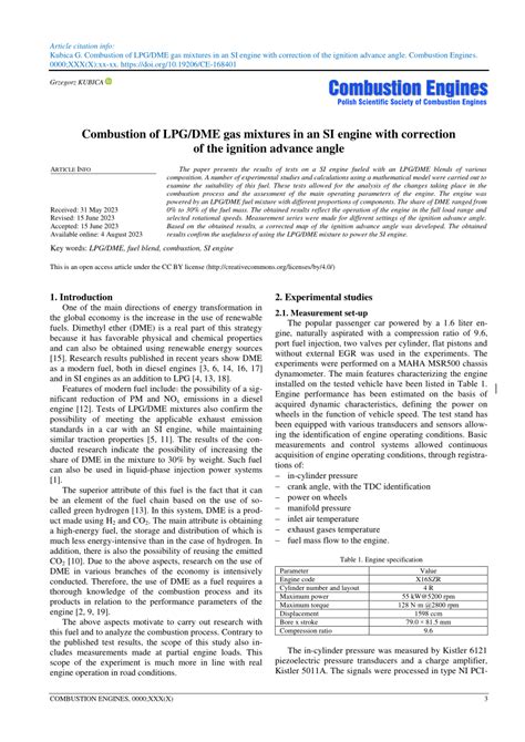 Pdf Combustion Of Lpg Dme Gas Mixtures In An Si Engine With Correction Of The Ignition