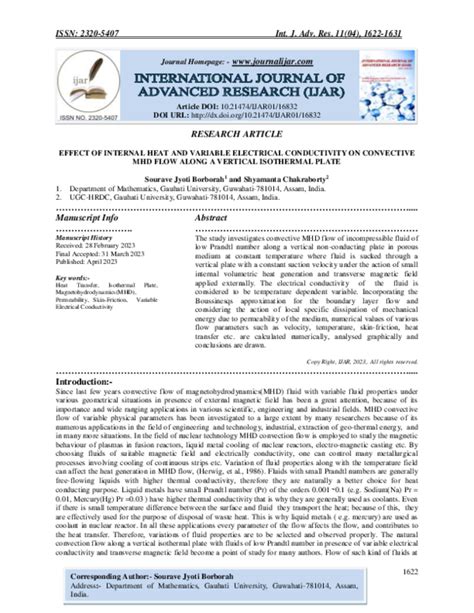 Pdf Effect Of Internal Heat And Variable Electrical Conductivity On Convective Mhd Flow Along