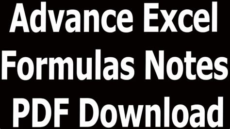 Advance Excel Formulas Notes Pdf Download