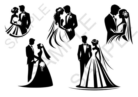 Wedding Logo Bride And Groom Couple Collection Vector Svg Simple