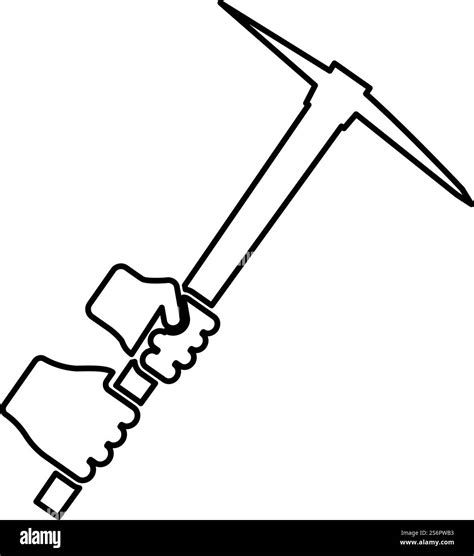 Mining Pickaxe Mattock Pick Axe In Hand Contour Outline Icon Black Color Vector Illustration