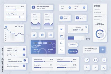 User Interface Elements Set For Banking Mobile App Or Web Kit Template With Hud Financial
