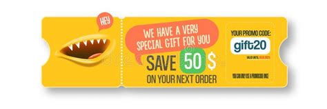 Vector T Voucher With Coupon Code And Cute Funny Monster Character Kawaii Design With Happy