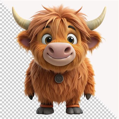 Premium Psd Daisy On Ear Highland Cow Cartoon