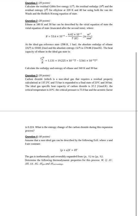 Solved Question 1 20 Points Calculate The Residual Gibbs