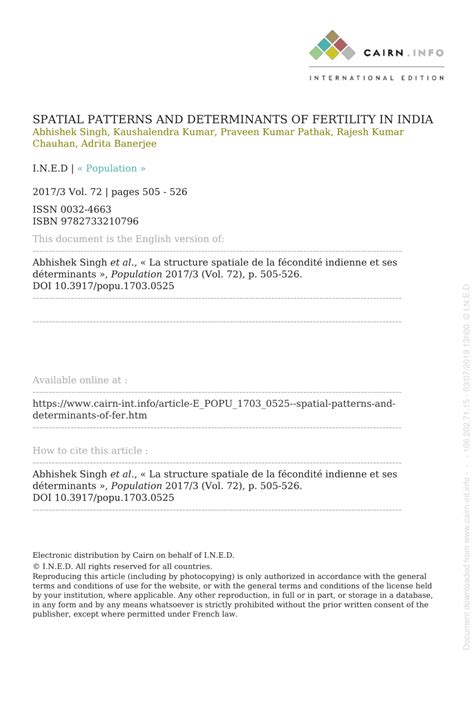 Pdf Spatial Patterns And Determinants Of Fertility In India
