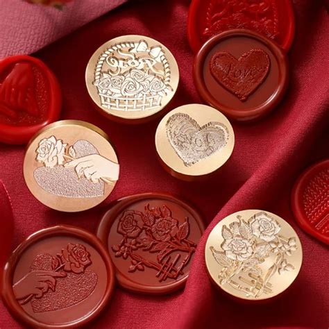 빈티지 왁스 인감 스탬프 카드 봉투 청첩장 장미 지문 러브 하트 패턴 교체 가능 Aliexpress