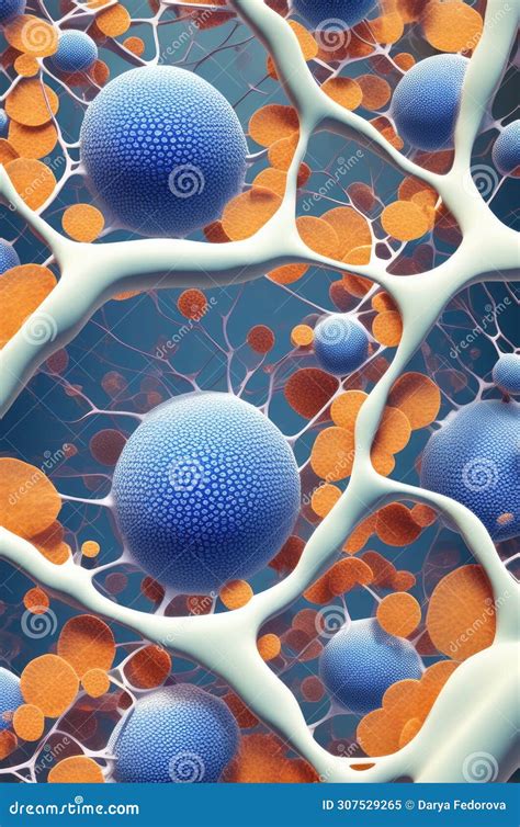 Abstract Organic Cell Structure With Textured Spheres And Network Stock