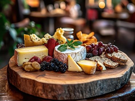 Artisanal Cheese Board With Gourmet Selections And Handmade Wooden