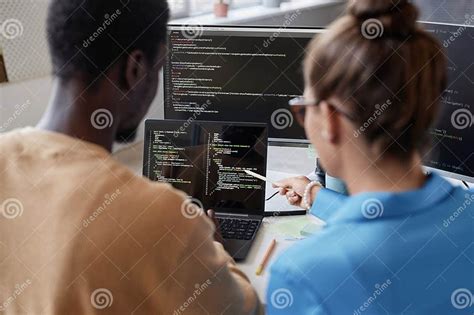 Colleagues Discussing Computer Codes On Computer Stock Image Image Of Caucasian Online 291466329