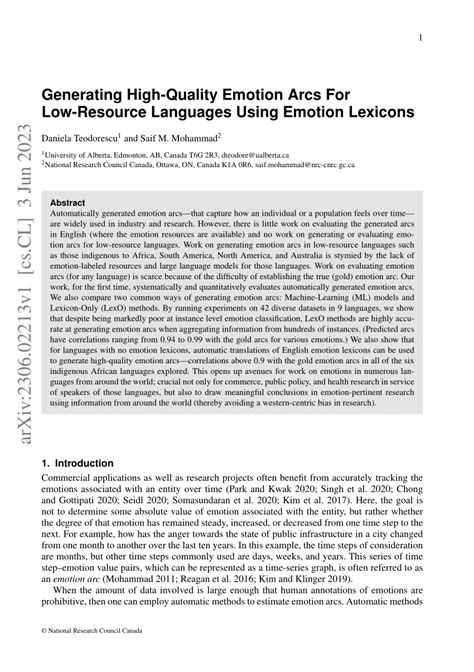 Pdf Generating High Quality Emotion Arcs For Low Resource Languages