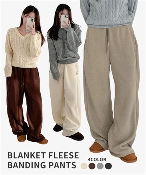 ☃️[3가지버전 이불같은후리스~] 폭닥폭닥 플리스 롱 와이드 밴딩 팬츠 4col [겨울 간절기 크리스마스 교복 데일리 잠옷] 에이블리