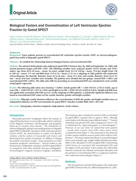 Pdf Biological Factors And Overestimation Of Left Ventricular Ejection Fraction By Gated Spect