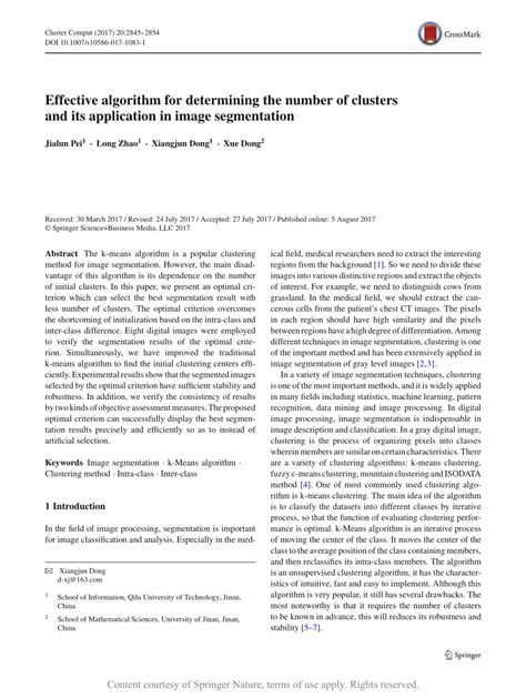 Effective Algorithm For Determining The Number Of Clusters And Its Application In Image