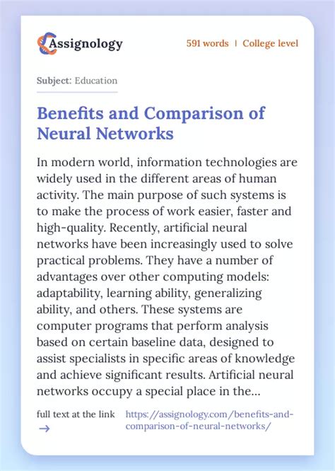 benefits and comparison of neural networks healthcare essay example