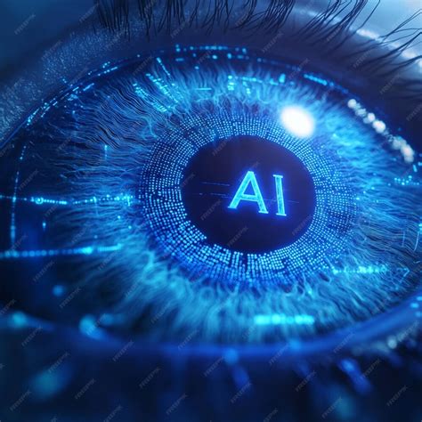 Macro Shot Of Human Eye Inside Blue Iris With Embedded Tech Elements