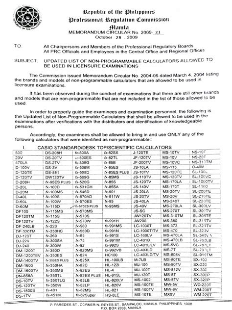 List Of Non Programmable Calculators Pdf Consumer Electronics Information Appliances