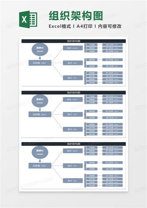 蓝灰简约组织架构图excel模板下载 熊猫办公