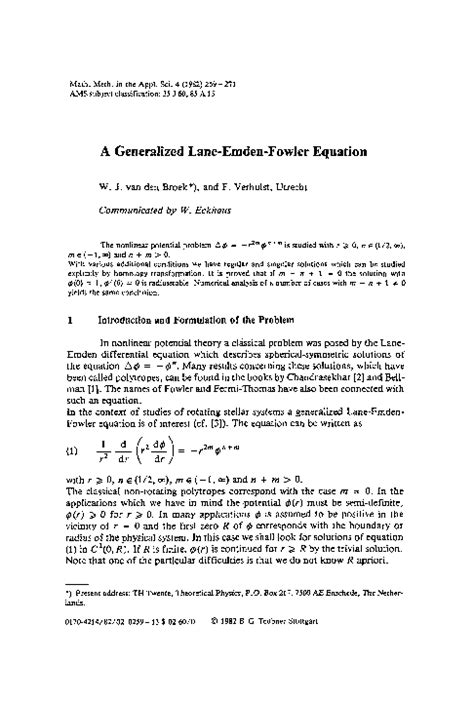 Pdf A Generalized Lane Emden Fowler Equation