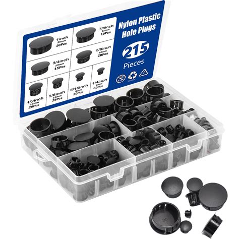 215pcs Nylon Plastic Hole Plugs Kit Black 8 Sizes 14 516