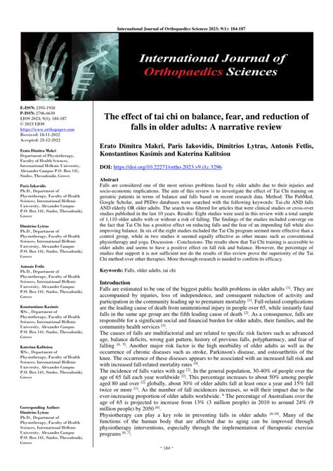 Pdf The Effect Of Tai Chi On Balance Fear And Reduction Of Falls In Older Adults A