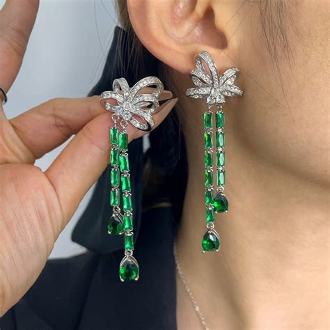 Emerald Green Dangle Earrings Green Cubic Zirconia Dangle Drop