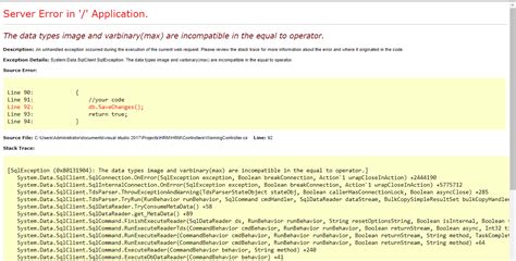 c the data types image and varbinary max are incompatible in the