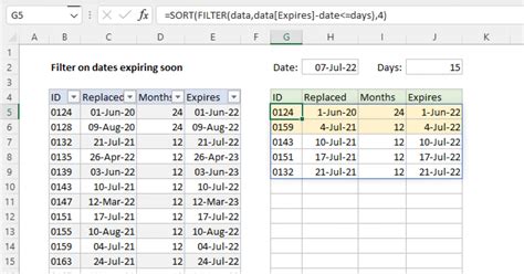 Filter On Dates Expiring Soon Excel Formula Exceljet