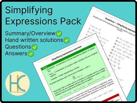 Simplifying Expressions Questions Worked Examples Overview Teaching