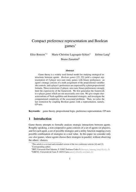 Pdf Compact Preference Representation And Boolean Games