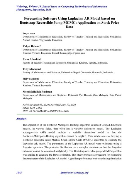 Pdf Forecasting Software Using Laplacian Ar Model Based On Bootstrap Reversible Jump Mcmc