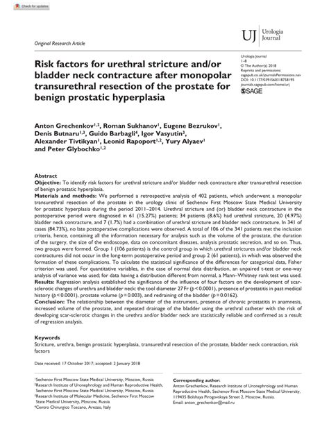 Pdf Risk Factors For Urethral Stricture And Or Bladder Neck Contracture After Monopolar