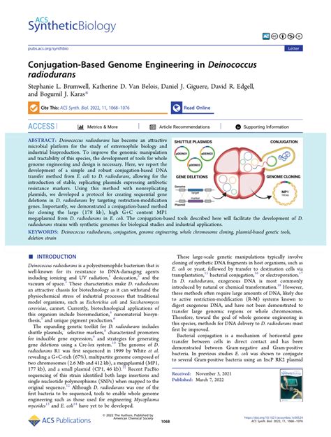 Pdf Conjugation Based Genome Engineering In Deinococcus Radiodurans