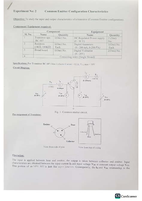 Common Emitter Configuration Characteristics Electrical Engineering Camscanner Camscanner