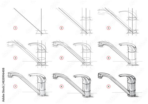 Page Shows How To Learn To Draw From Life Sketch Of A Shiny Metal Wash Basin Tap Pencil Drawing