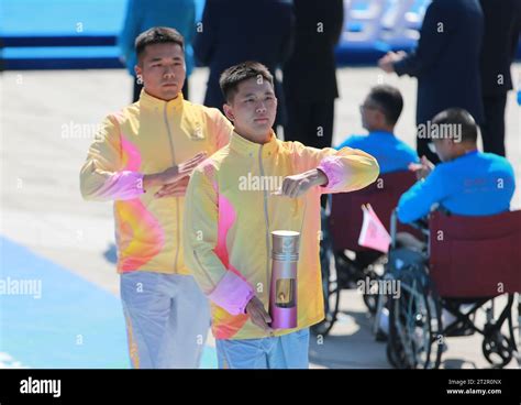 Hangzhou 21st Oct 2023 Photo Shows The Flame Retrieval Ceremony Of