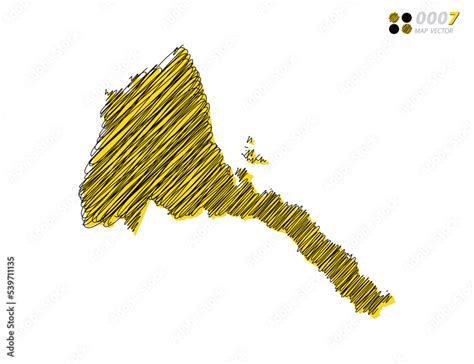 Vector Silhouette Chaotic Hand Drawn Scribble Yellow And Black Sketch Of Eritrea Map On White