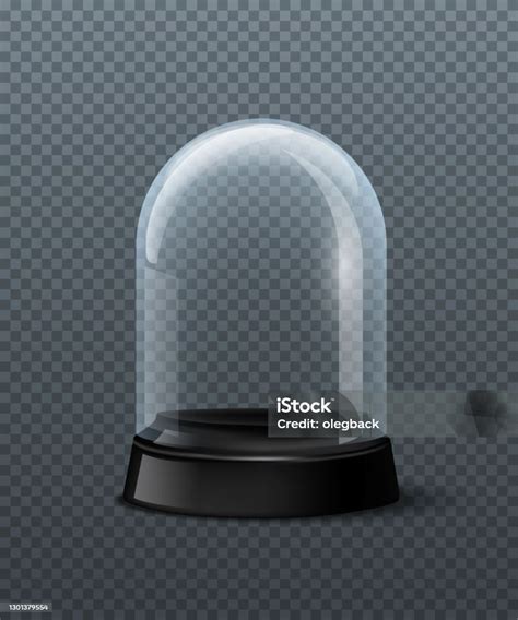 회색 투명 배경에 유리 돔 라운드 블랙 베이스 벡터 일러스트가 있는 크리스탈 케이스 빈 사실적인 크리스마스 컨테이너 제품 프리젠
