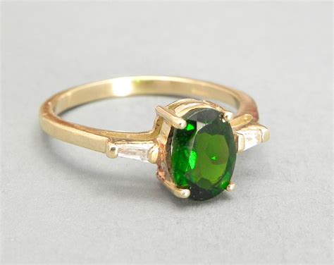 Green Tourmaline Engagement Ring In Yellow Gold With White Sapphire