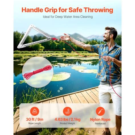 24 Pond Aquatic Weed Rake With Handle 3 Sided Foldable Lake Weed Rake