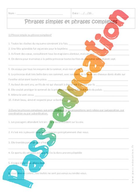 Phrase simple et phrase complexe 4ème Exercices corrigés PDF à