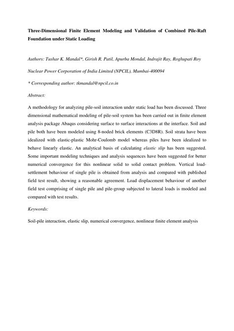 Pdf Three Dimensional Finite Element Modeling And Validation Of