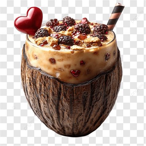 3d Heart Decorated Beverage With Blackberries And Crunchy Toppings In