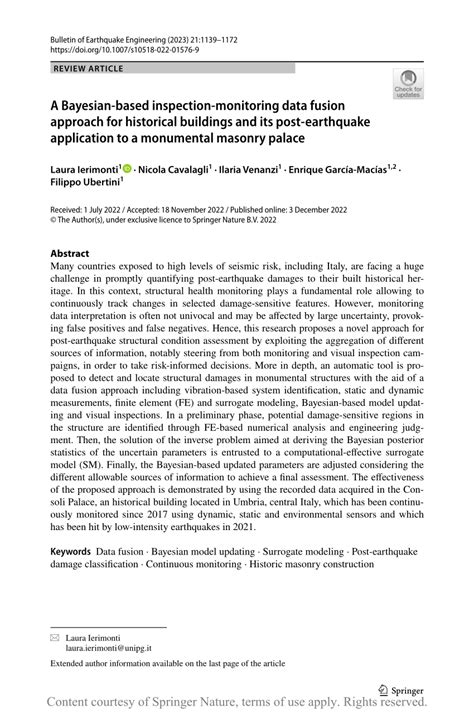 A Bayesian Based Inspection Monitoring Data Fusion Approach For Historical Buildings And Its