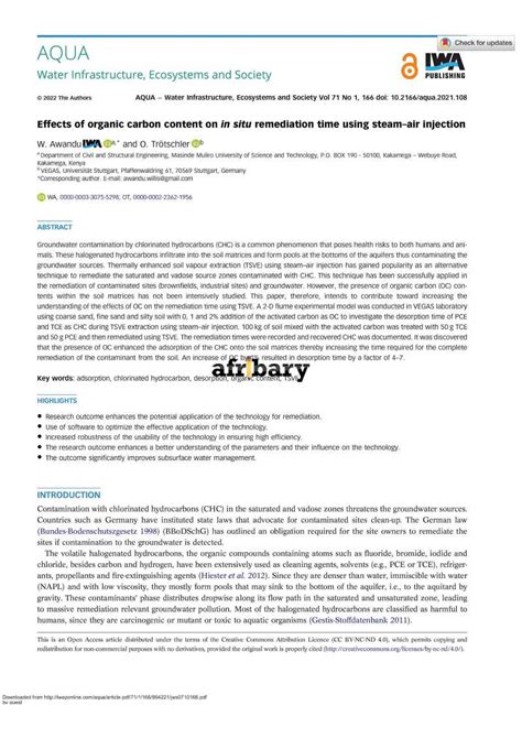 Effects Of Organic Carbon Content On In Situ Remediation Time Using Steam Air Injection Afribary
