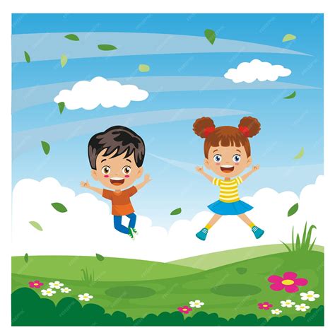 Preescolar Lindos Niños Saltando Felices Vector Premium