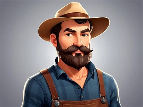 Vektor Cartoon Bauer Mit Bart Und Schnurrbart Isoliert Ai Generated Premium Vektor