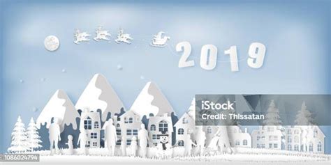 종이 예술 컷 Anta 클로스 썰매에 아이 들과 함께 순 록의 디지털 공예 스타일 파티와 Xmas와 해피 뉴가 어 개념으로 메리 크리스마스 밤에 즐길 수 있습니다 벡터